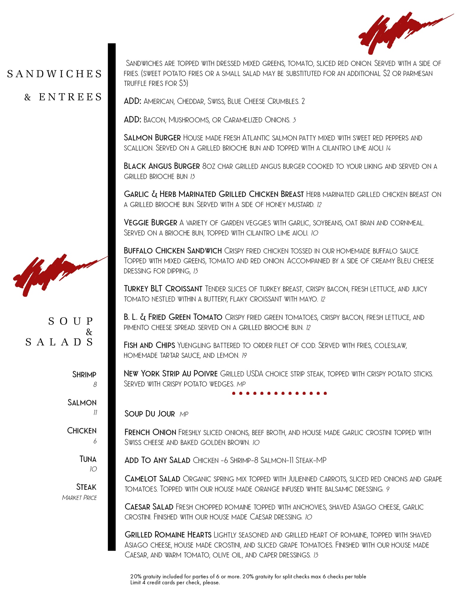 Menus | Camelot Restaurant and Inn