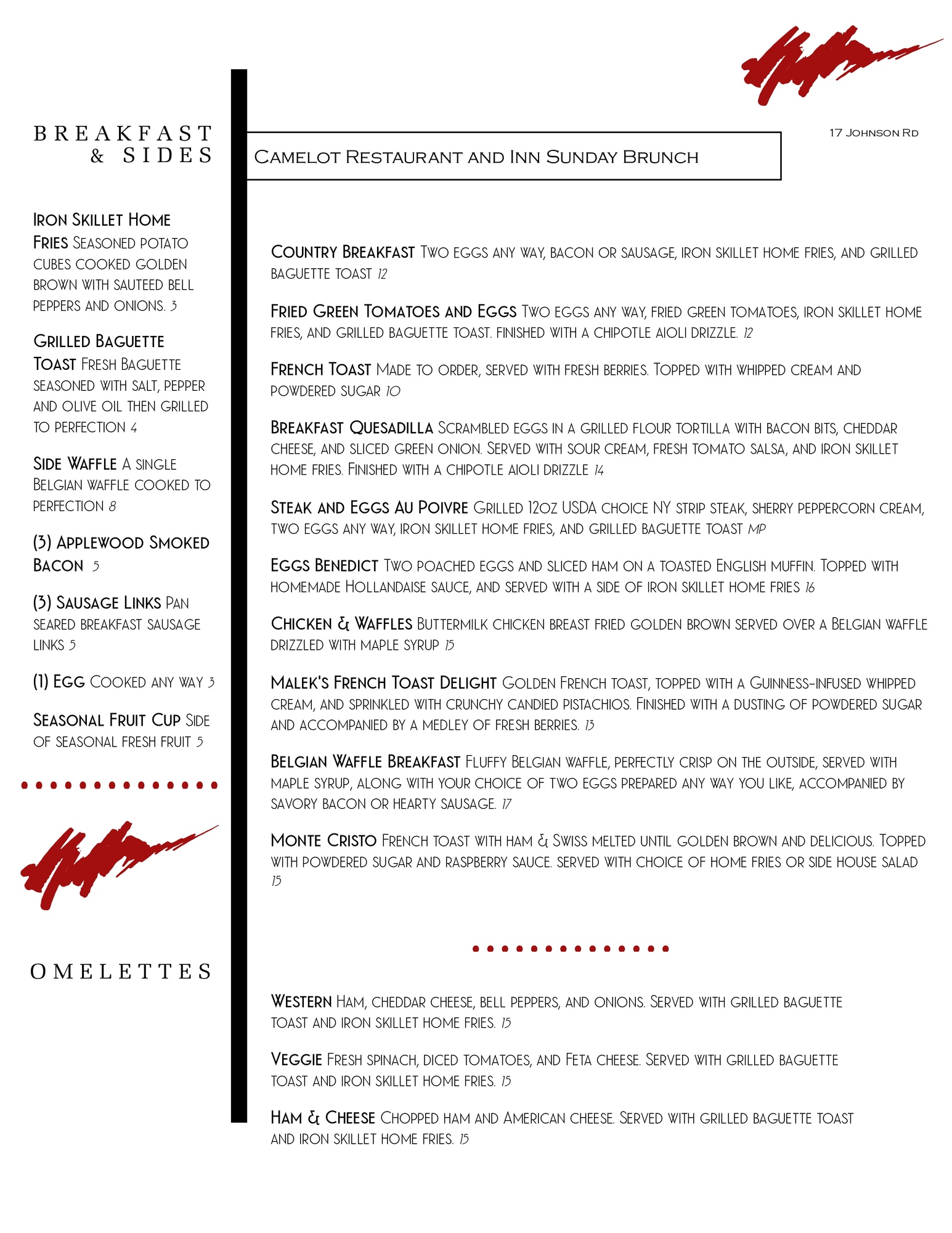 Menus | Camelot Restaurant and Inn