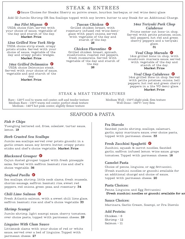 Menus | Camelot Restaurant and Inn