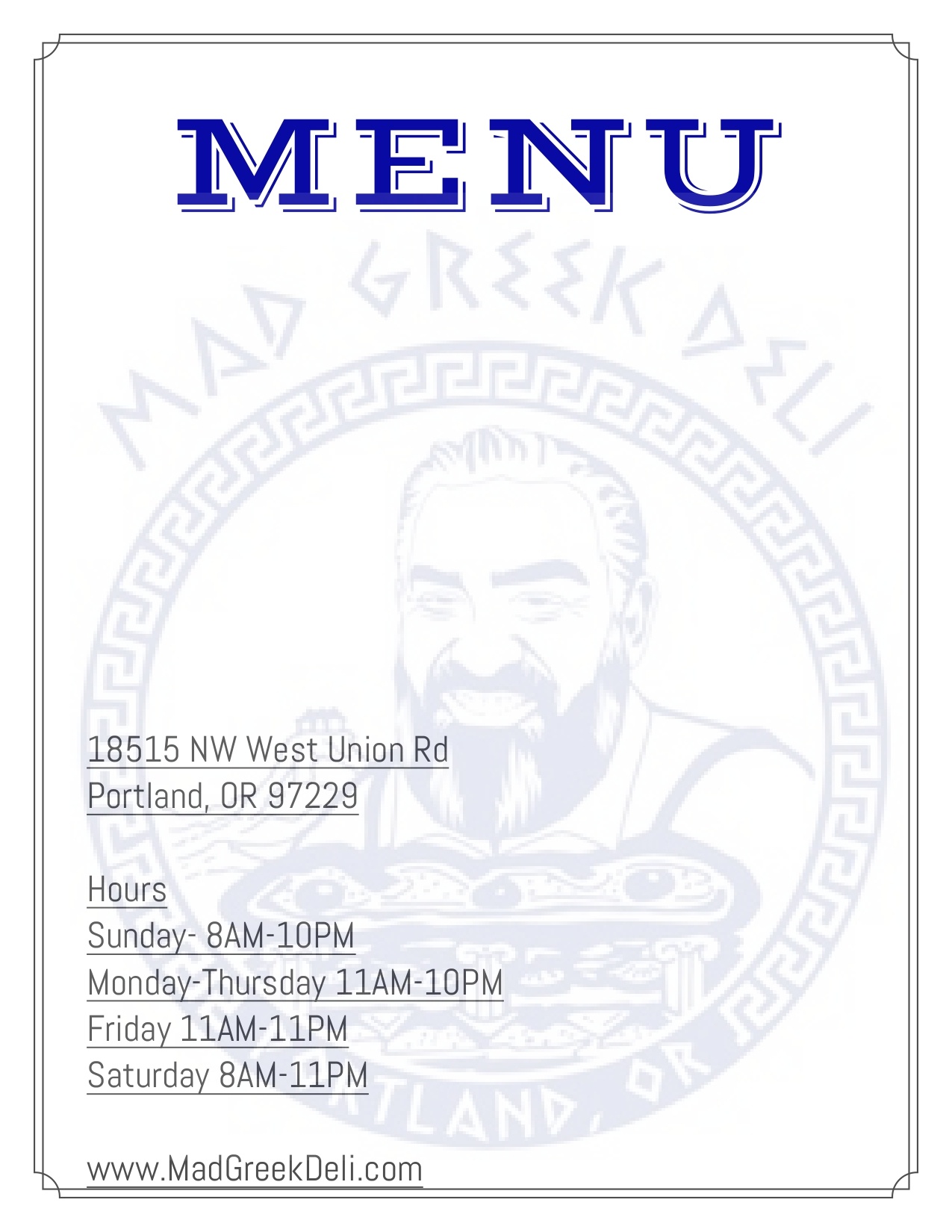 Mad Greek Deli - Menu