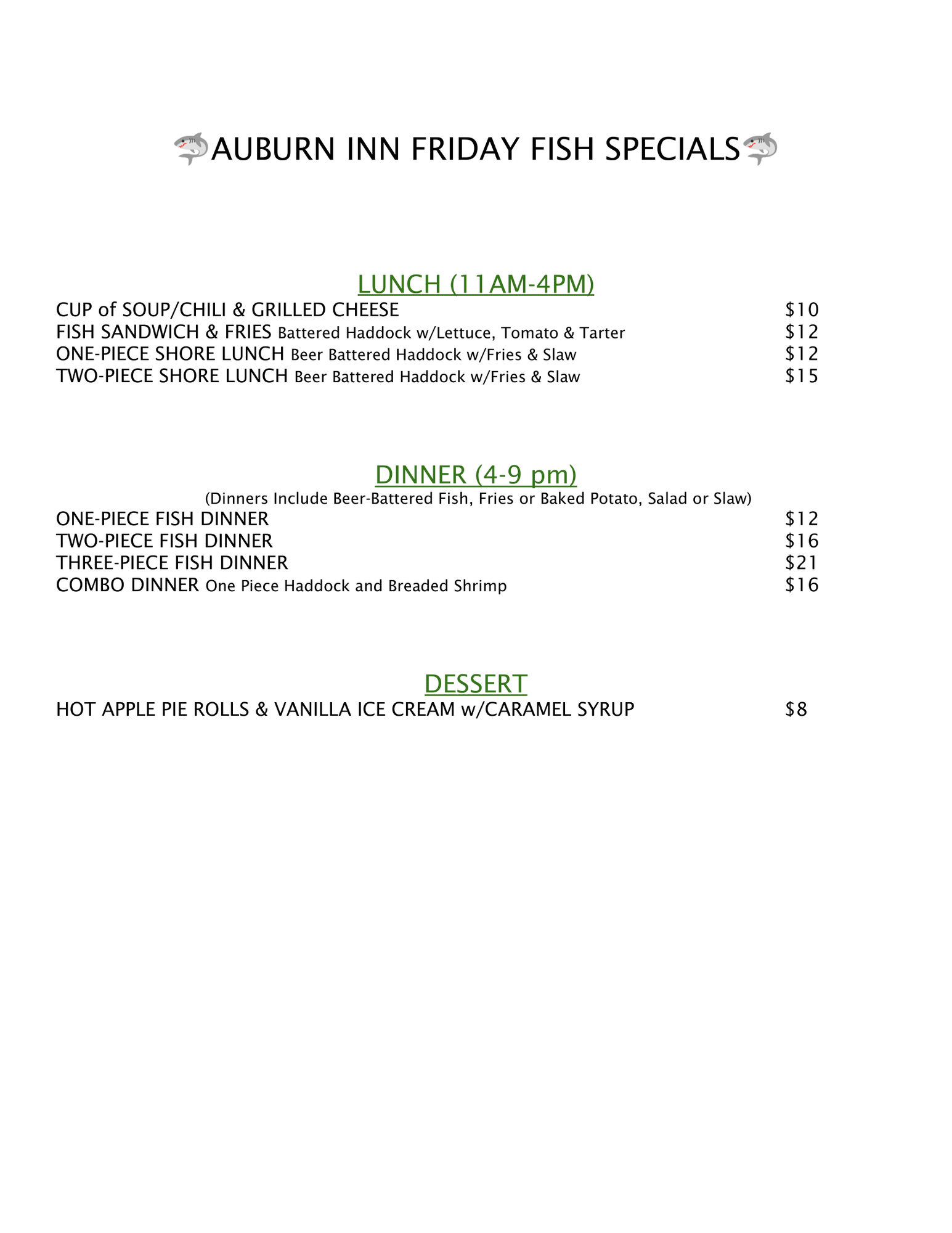 Auburn Inn | A local fun neighborhood tavern | Auburn Inn | Menu
