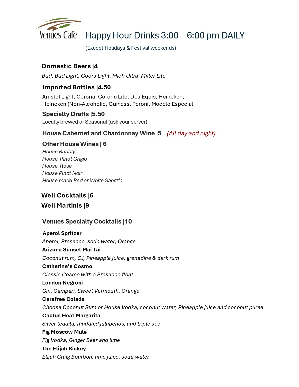 Happy Hours | Venues Cafe