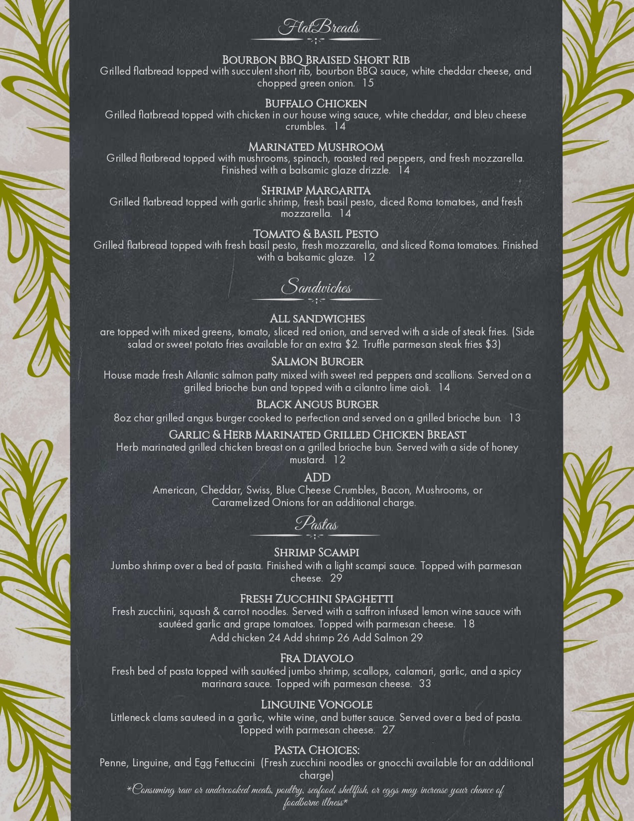 Menus | Camelot Restaurant and Inn