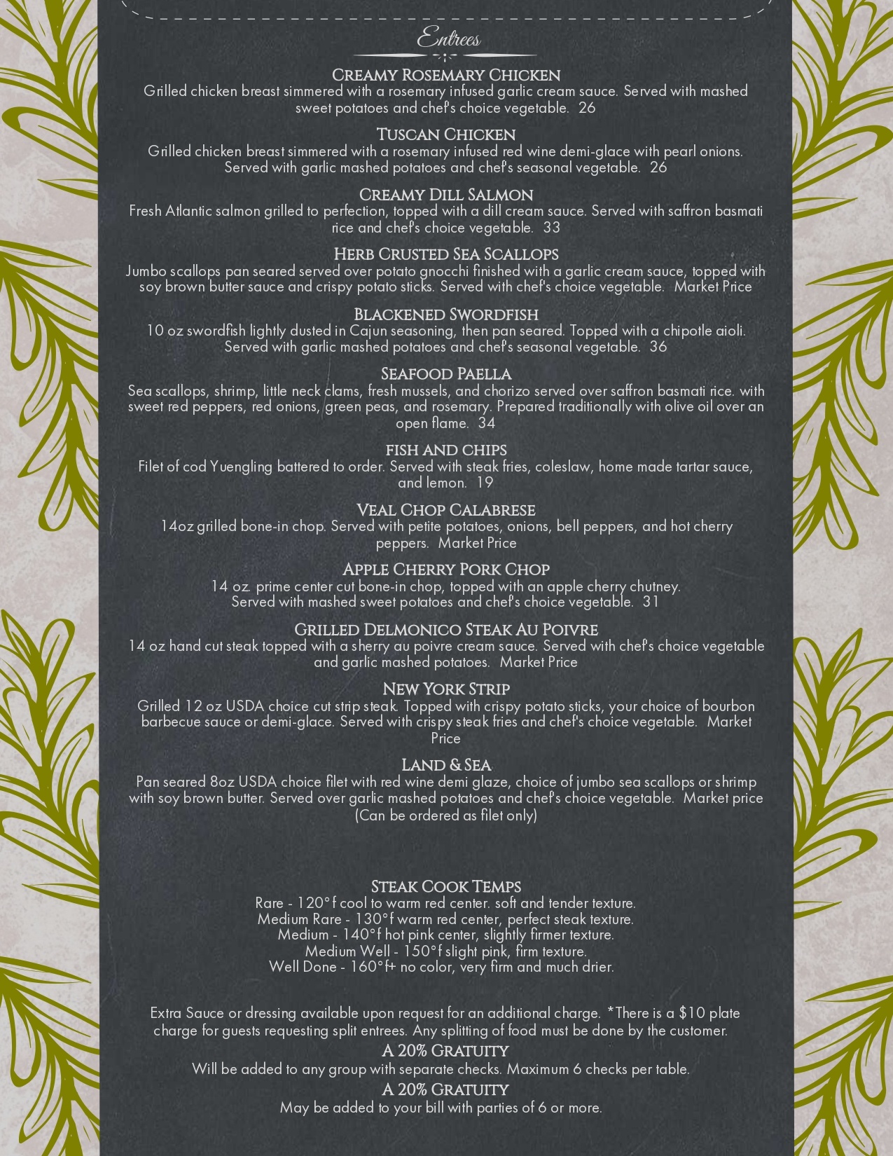 Menus | Camelot Restaurant and Inn