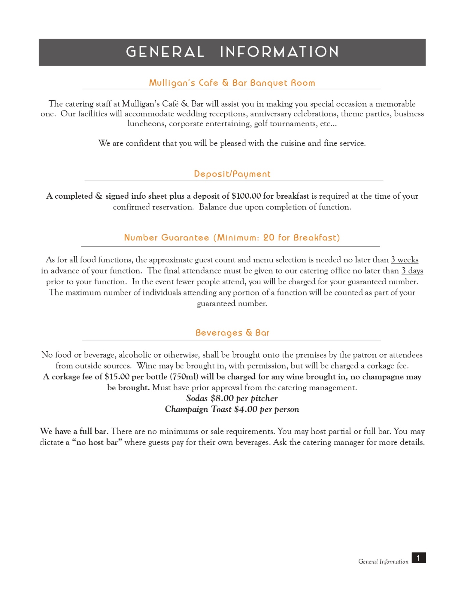 Mulligan's Cafe | Mulligan's Cafe / Menu