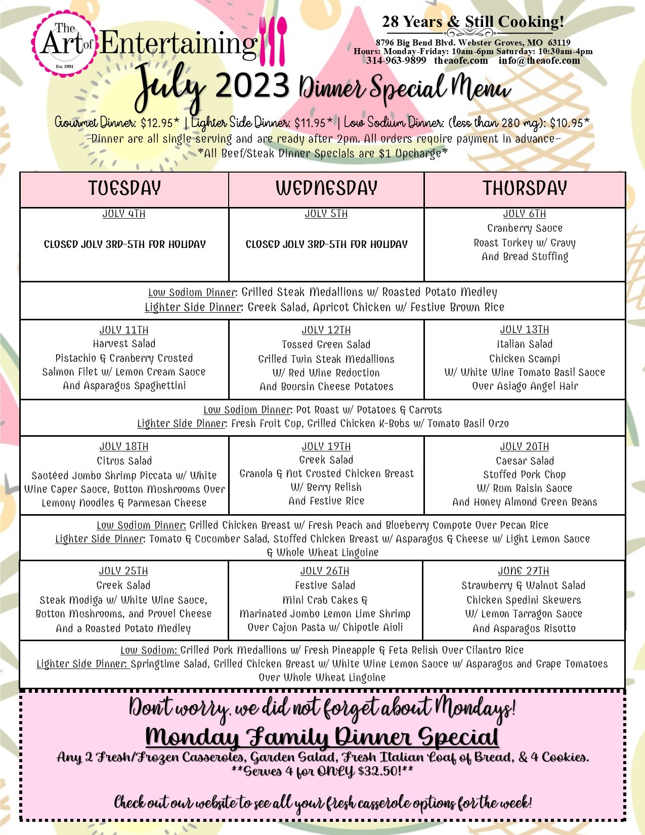 The Art of Entertaining | Welcome To The Art of Entertaining! | Carryout