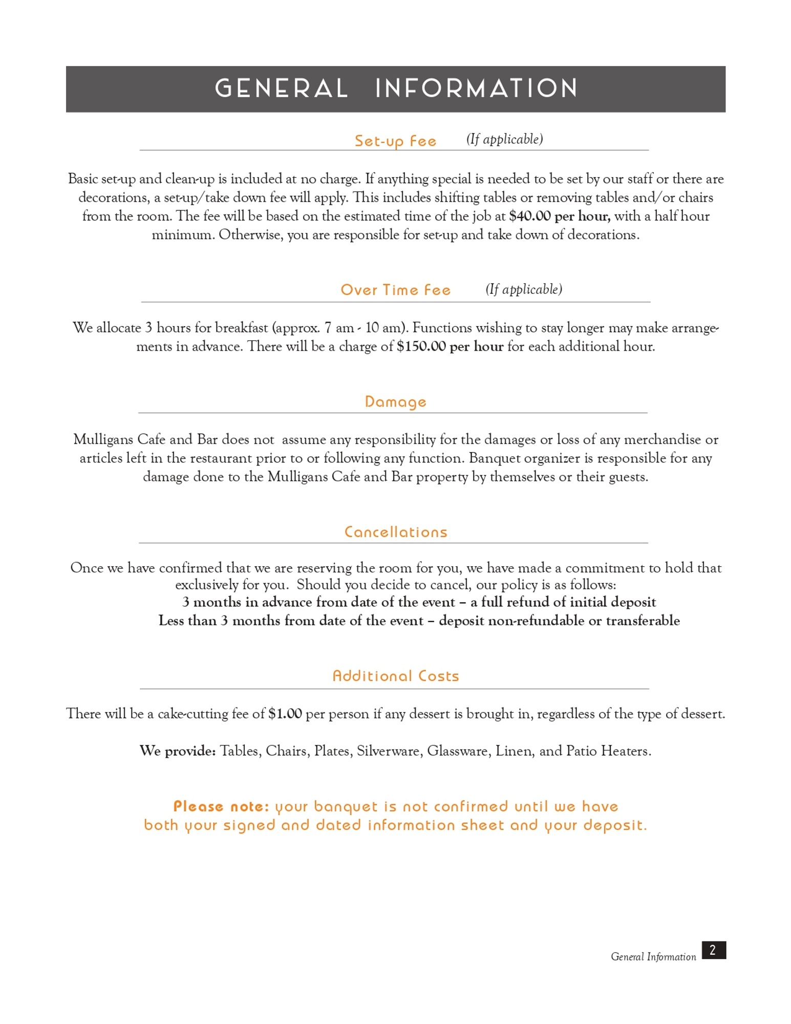 Mulligan's Cafe | Mulligan's Cafe / Menu