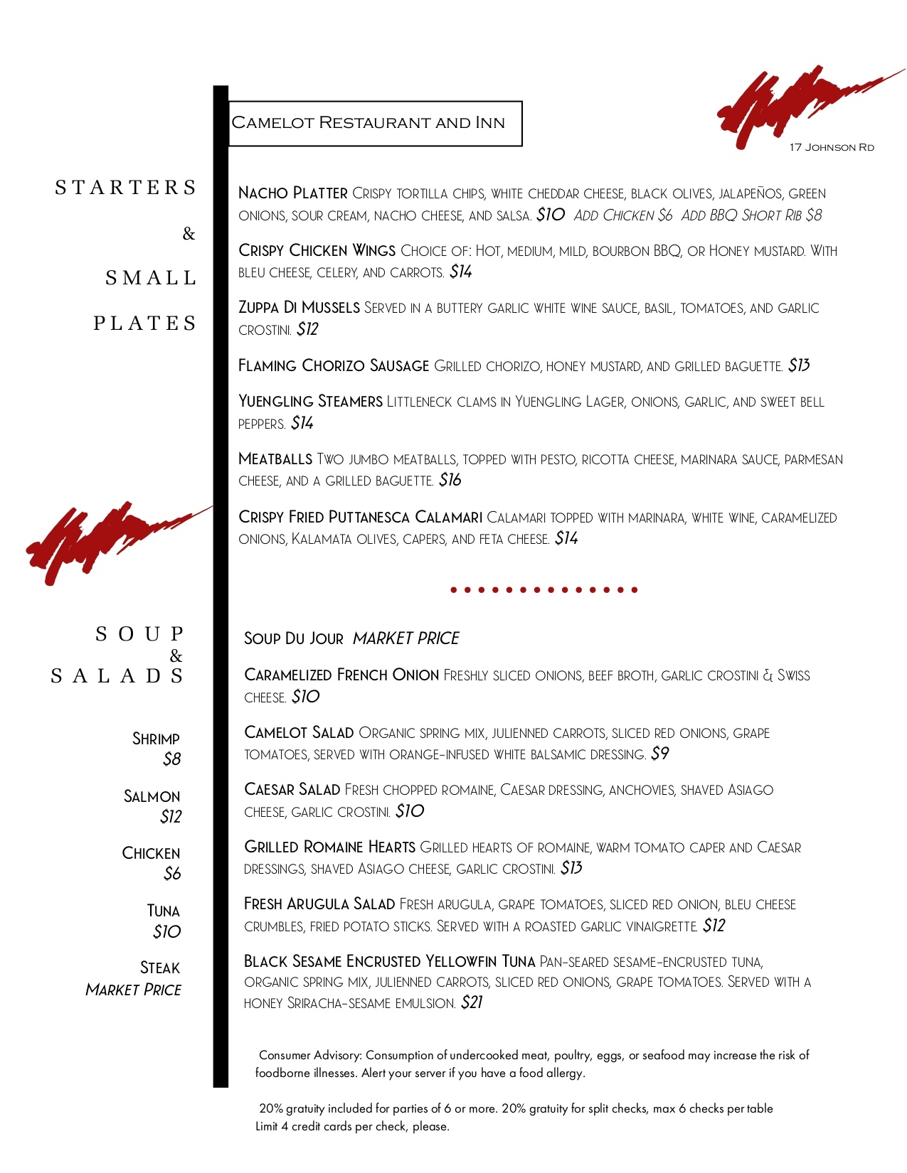 Menus | Camelot Restaurant and Inn