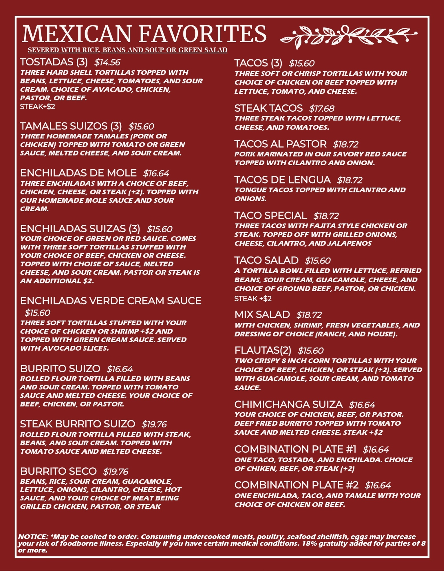 Casa Guerrero | Mexican Family Restaurant | Casa Guerrero | Menu