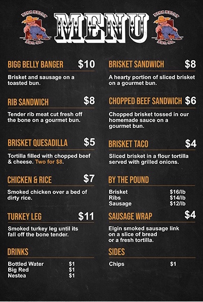 Bigg Belly BBQ | Bigg Belly BBQ - Menu
