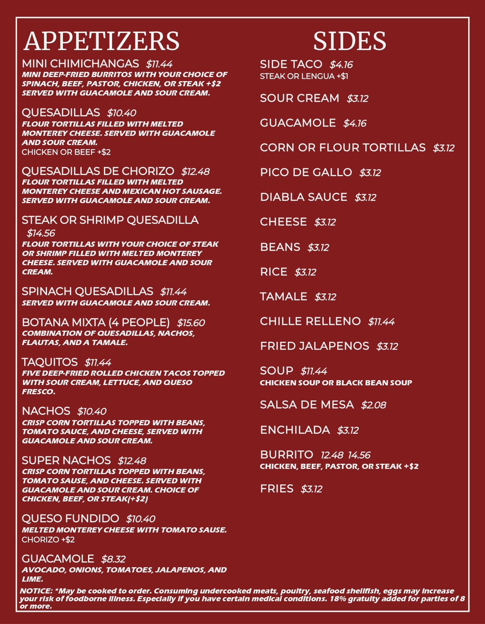 Casa Guerrero | Mexican Family Restaurant | Casa Guerrero | Menu