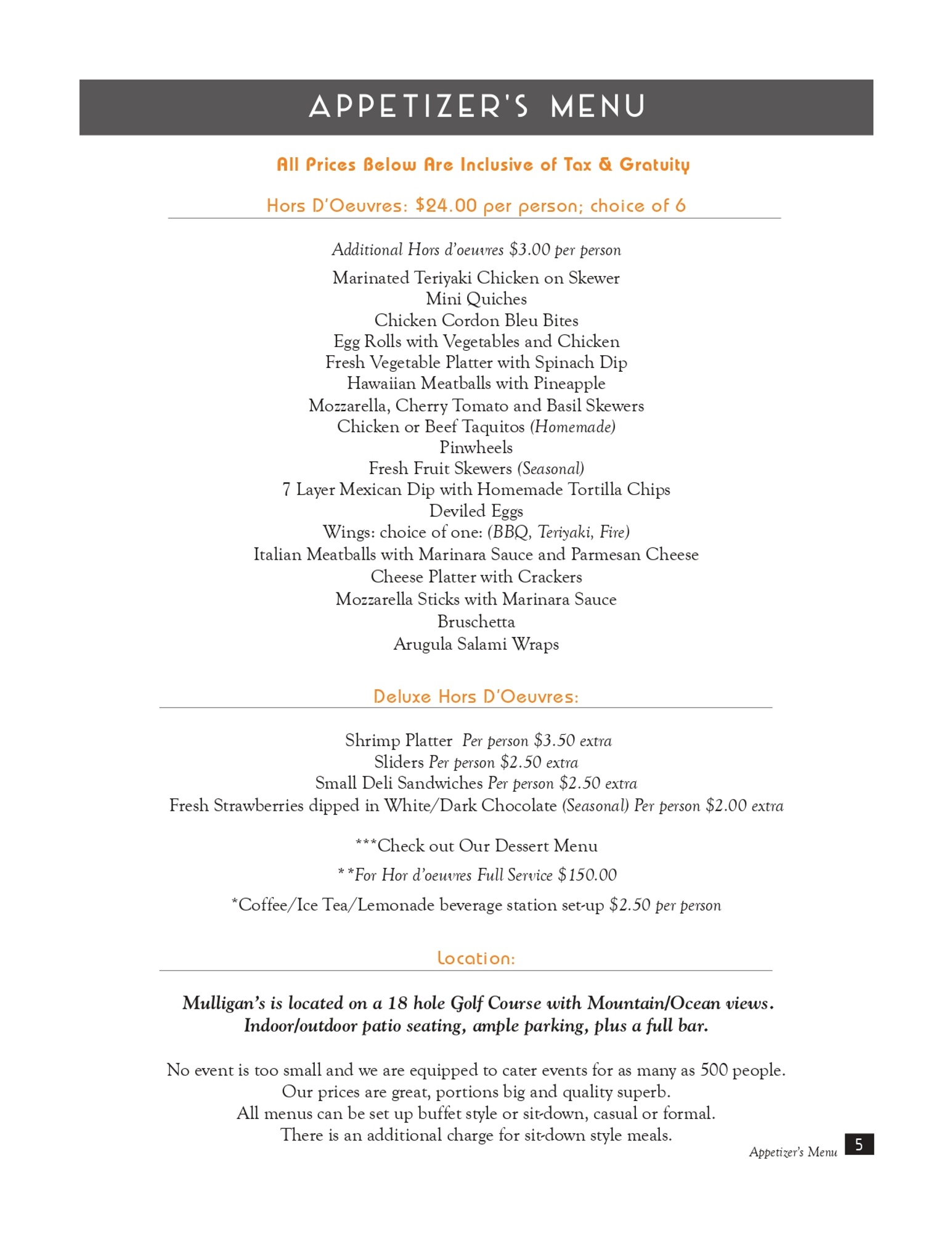 Mulligan's Cafe | Mulligan's Cafe / Menu