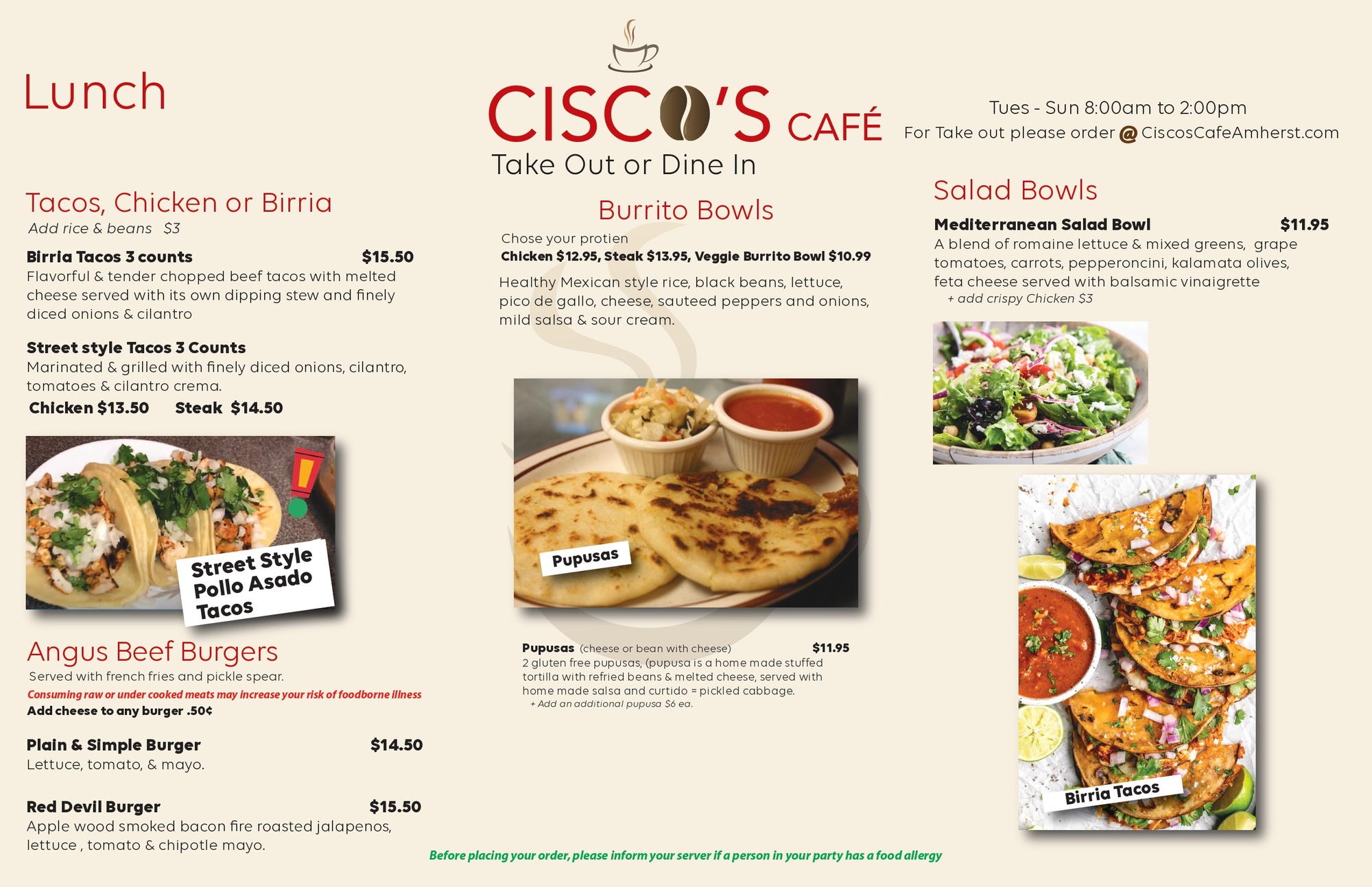 Menu | Cisco's Cafe