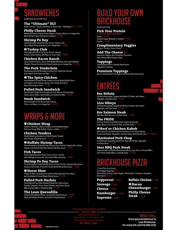 Laux Brickhouse Grille | Restaurant, Bar & Grill in Bethalto, IL | MENU ...