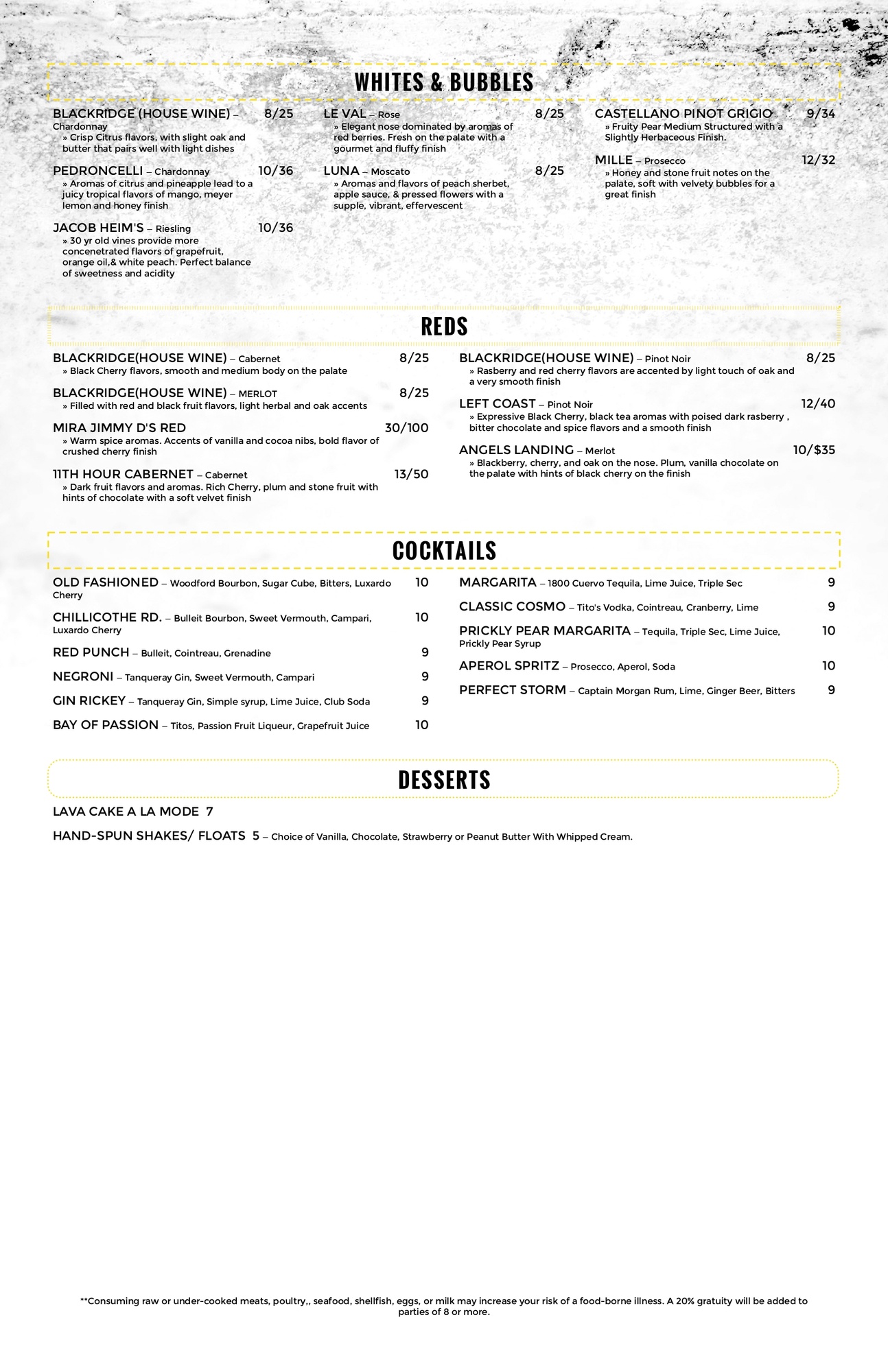 Tipsy Bull Tavern | Menu