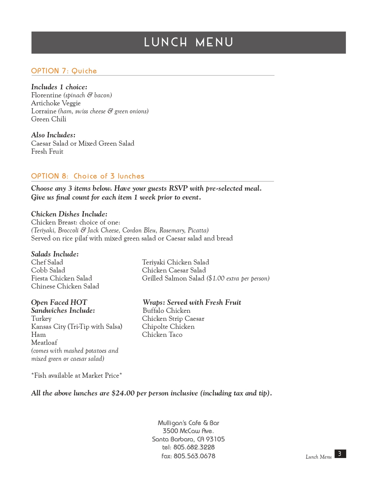 Mulligan's Cafe | Mulligan's Cafe / Menu