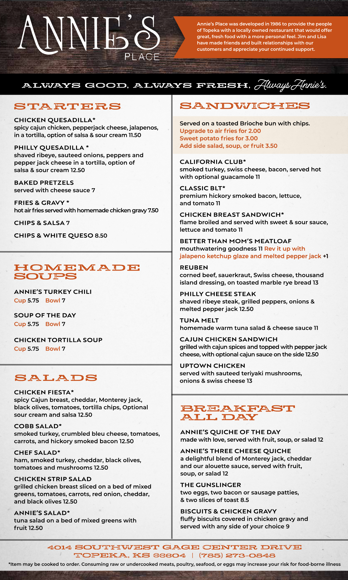 Menus | Annie's Place