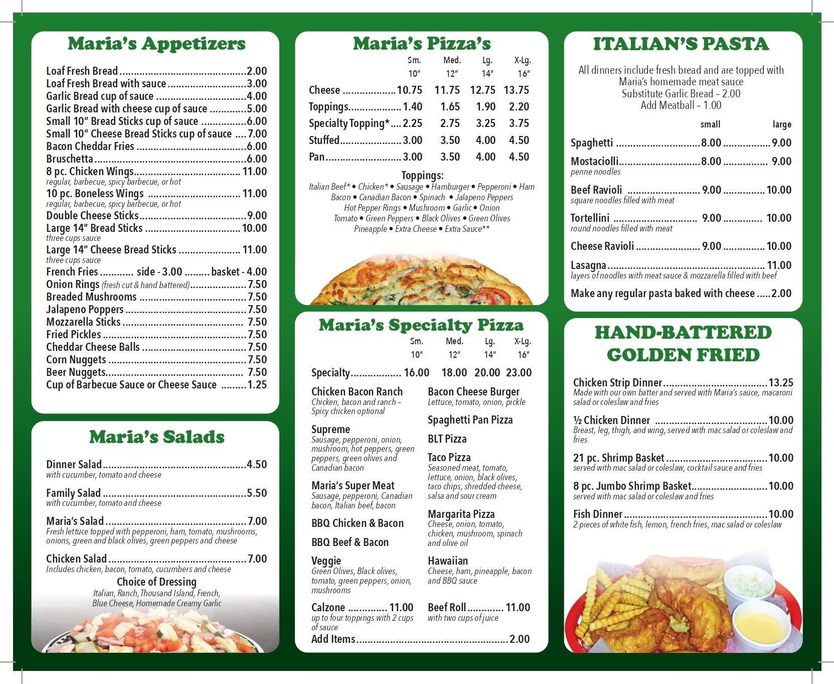 Maria's Pizza | Menu