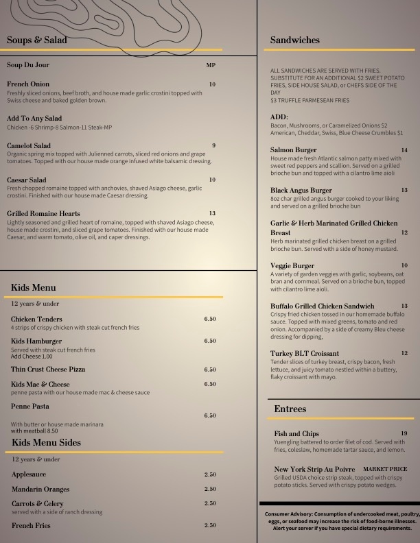 Menus | Camelot Restaurant and Inn