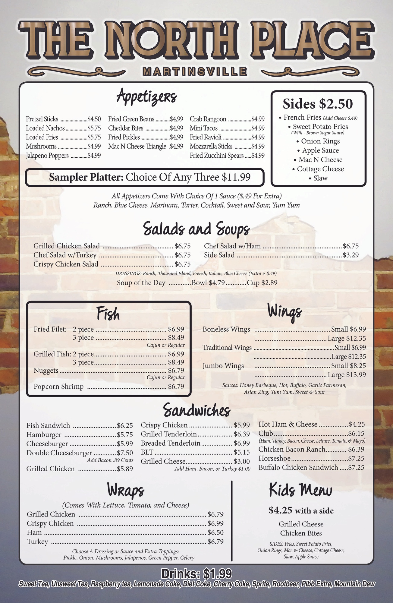 THE NORTH PLACE MARTINSVILLE | The North Place | Menu