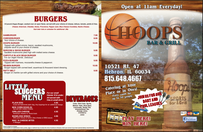 Hoops Bar & Grill | Our menu