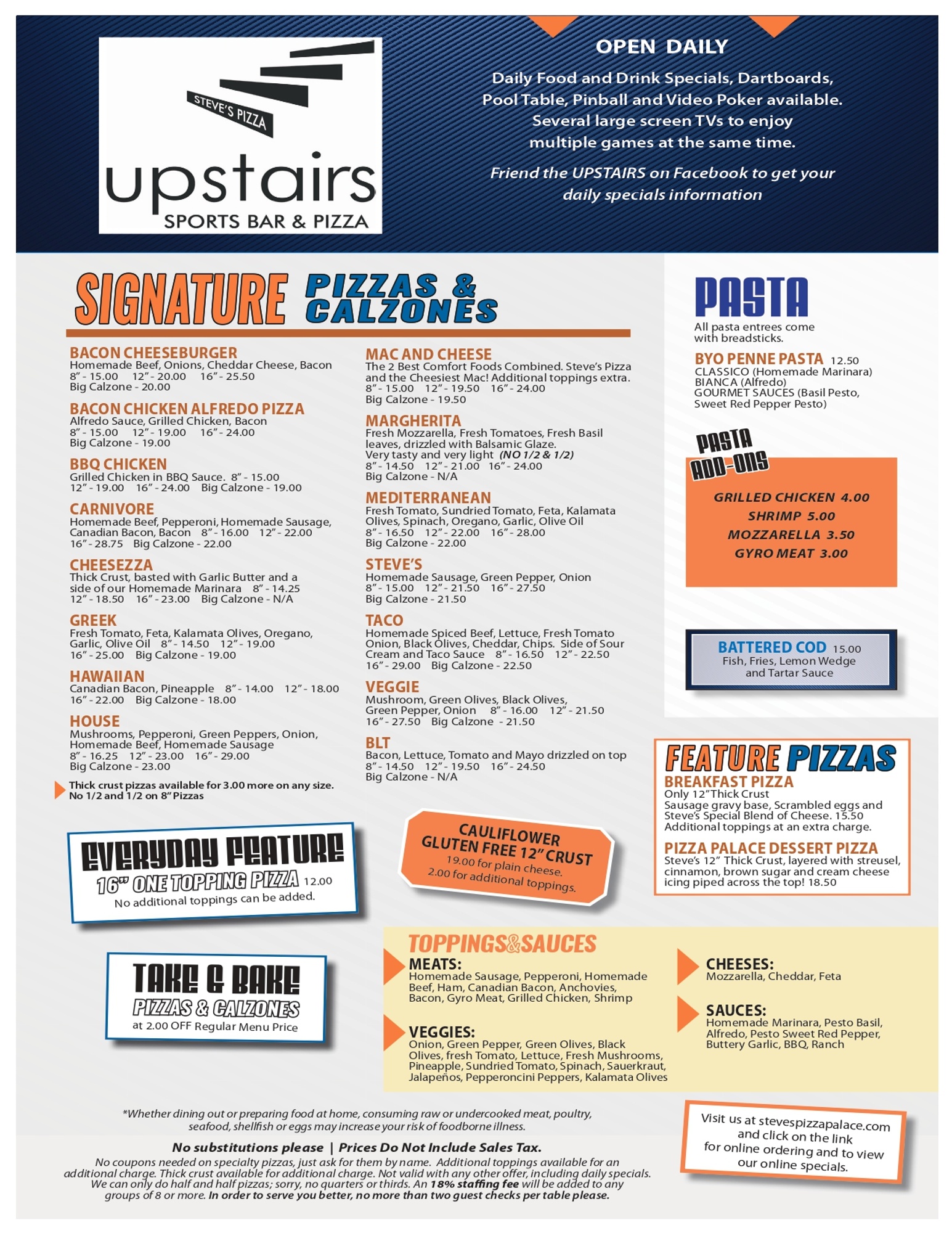 Menu | Steve’s Pizza Palace