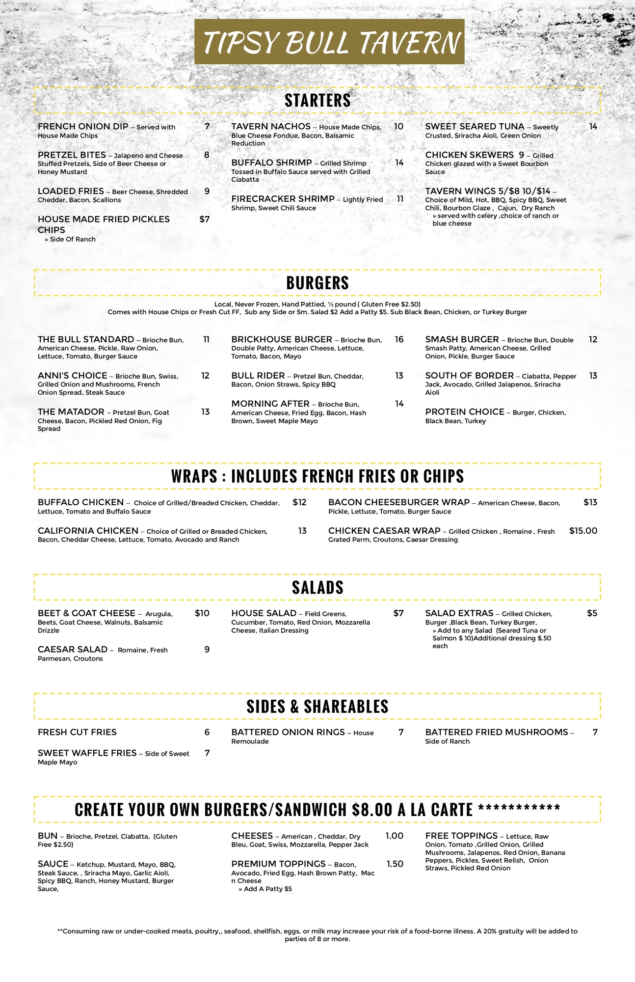 Tipsy Bull Tavern | Menu