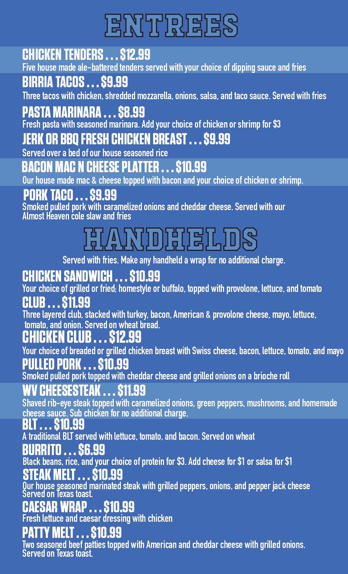 Menu | Almost Heaven Bar & Grill