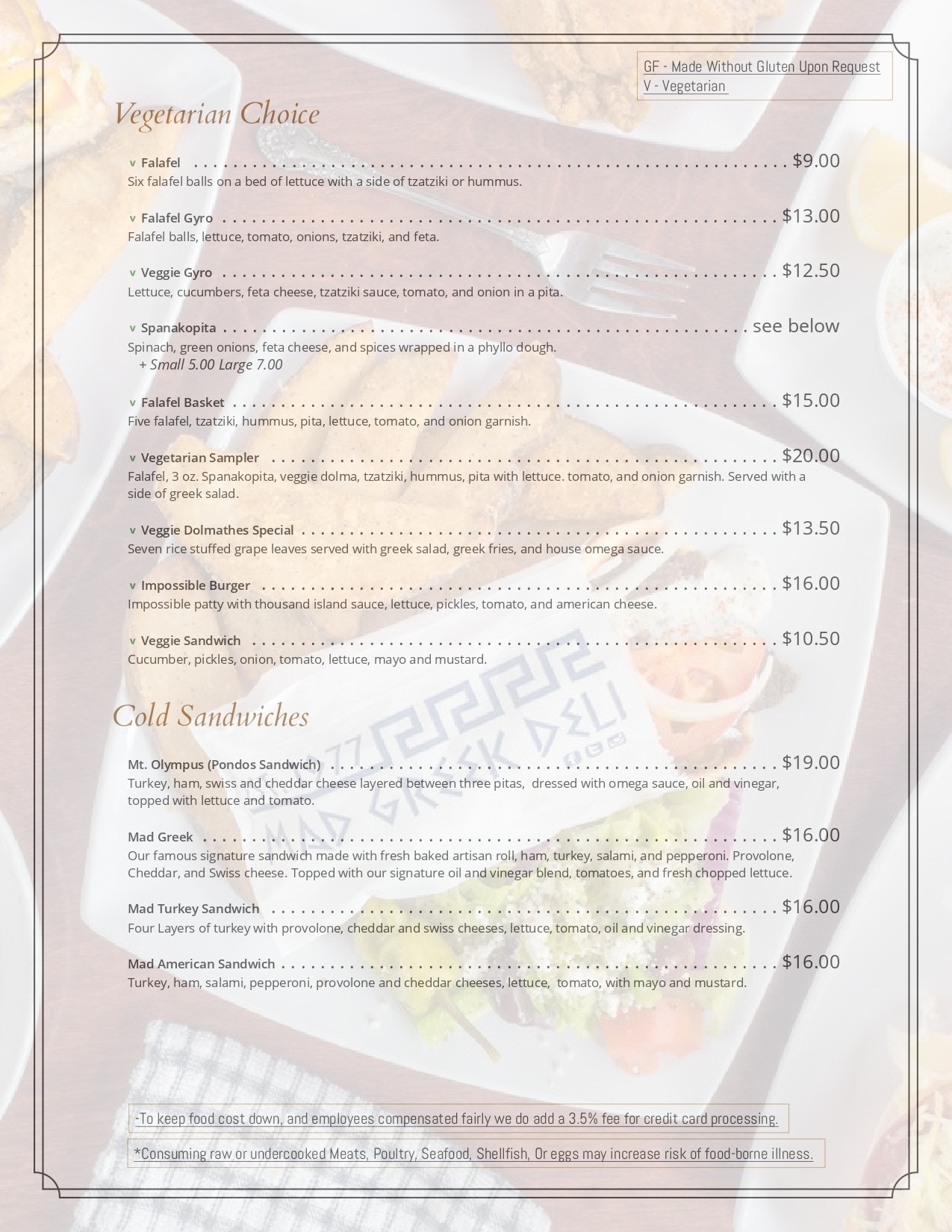Mad Greek Deli - Menu