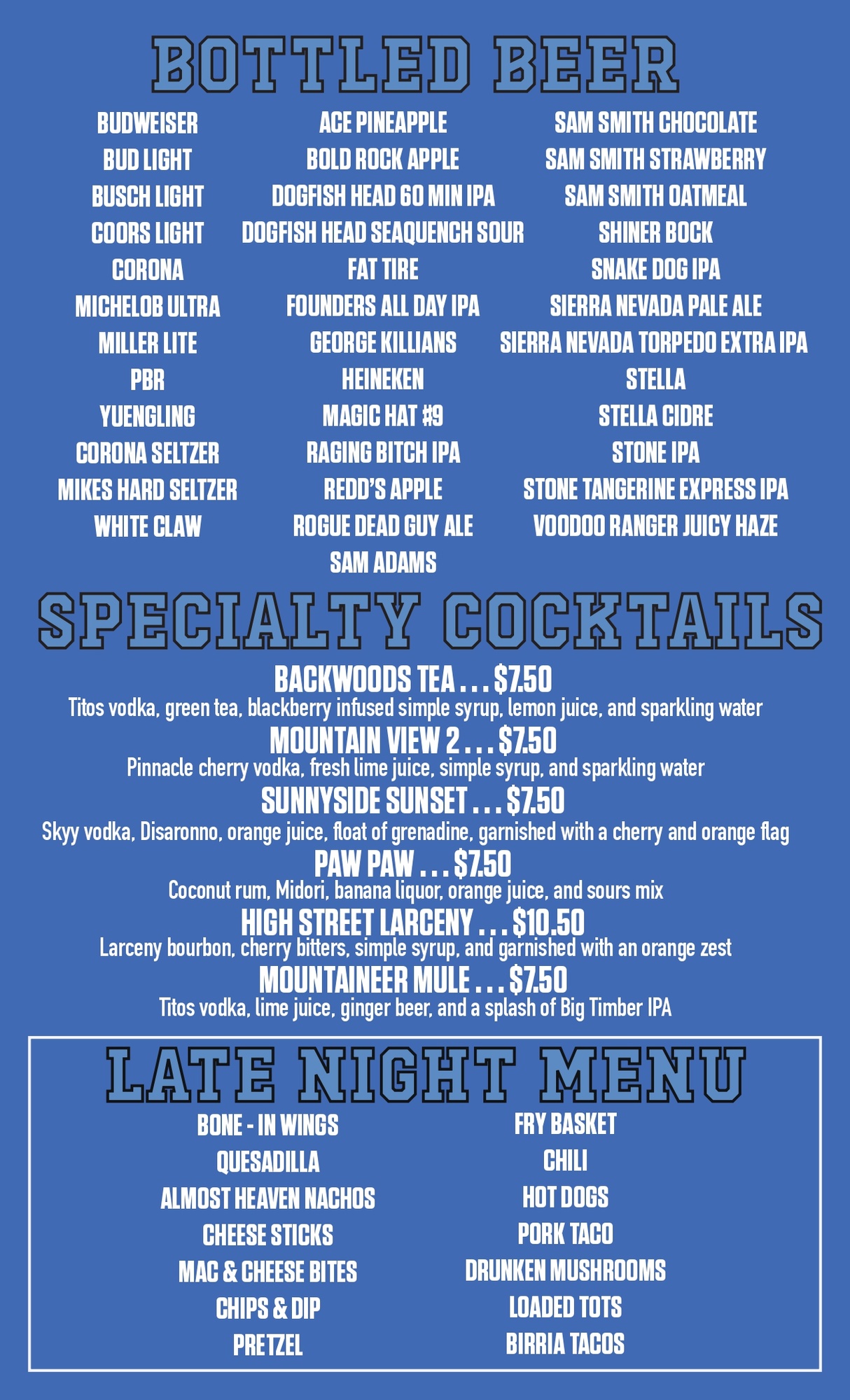 Menu | Almost Heaven Bar & Grill