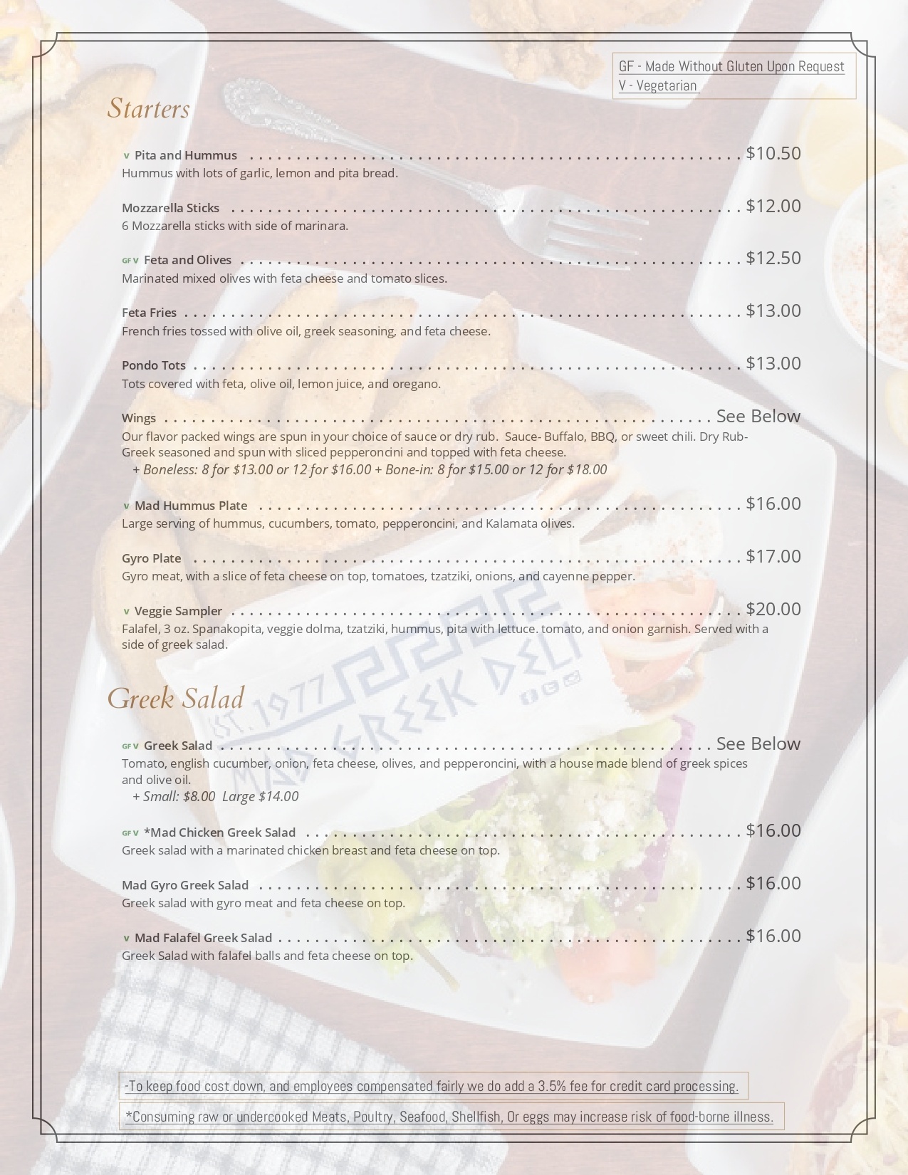 Mad Greek Deli - Menu