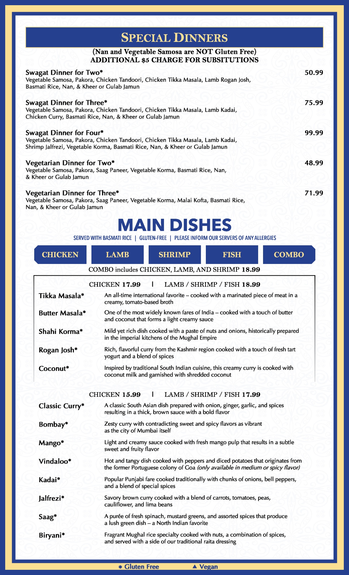 Swagat Fine Indian Cuisine & Swagat Spice Bazaar | Menu