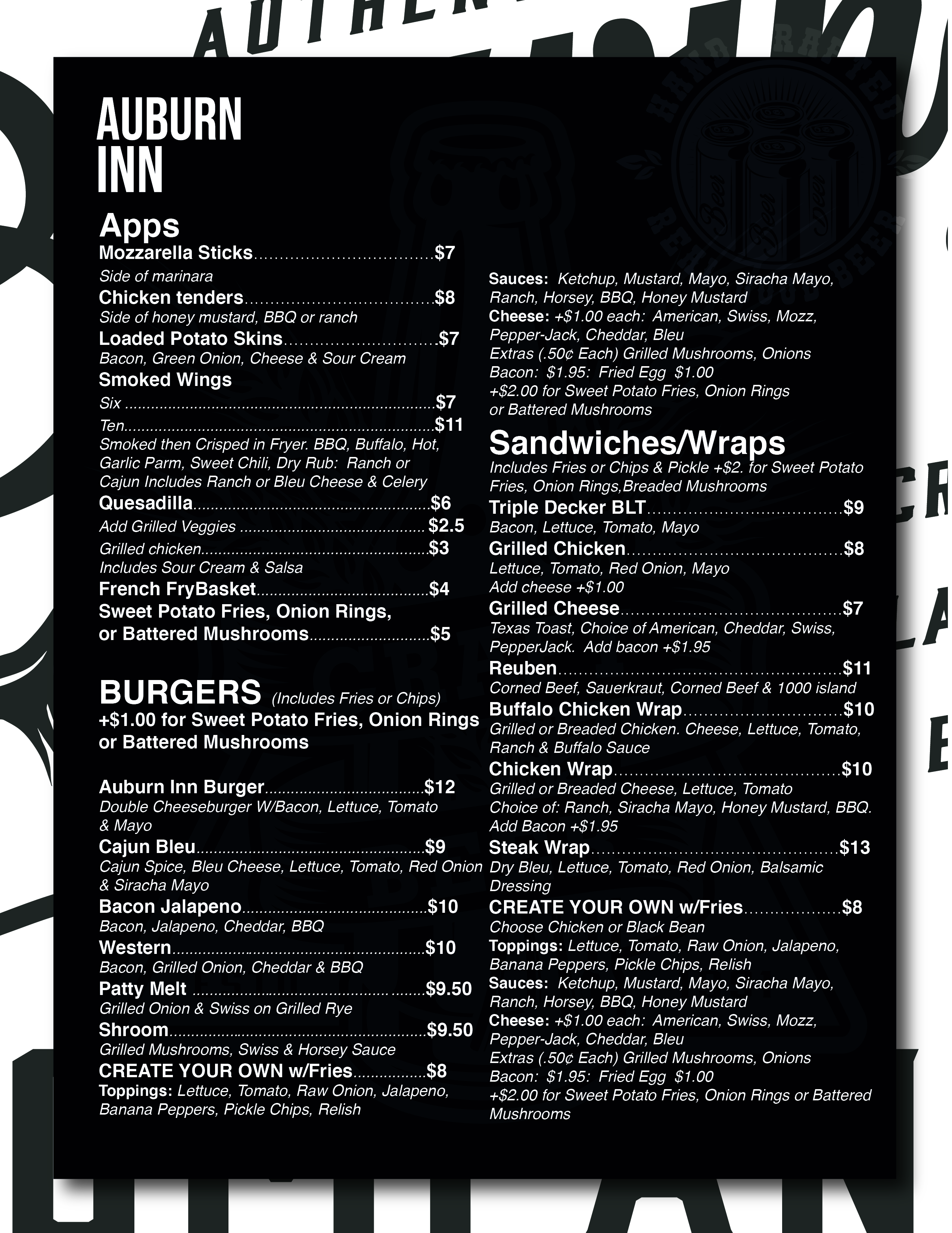Auburn Inn | A local fun neighborhood tavern | Auburn Inn | Menu