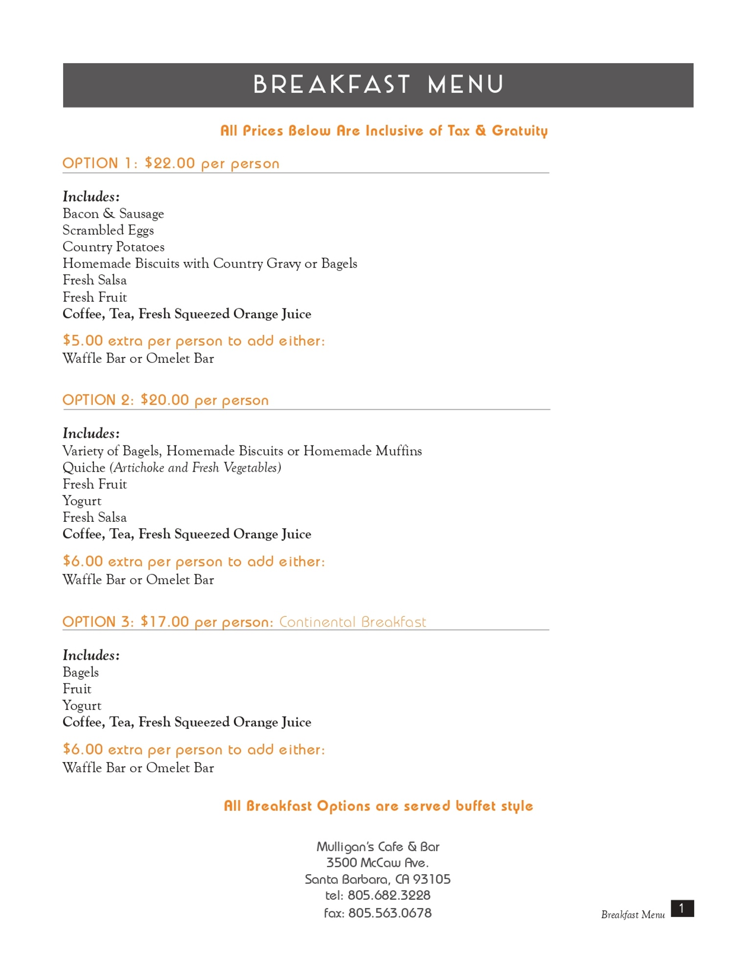 Mulligan's Cafe | Mulligan's Cafe / Menu