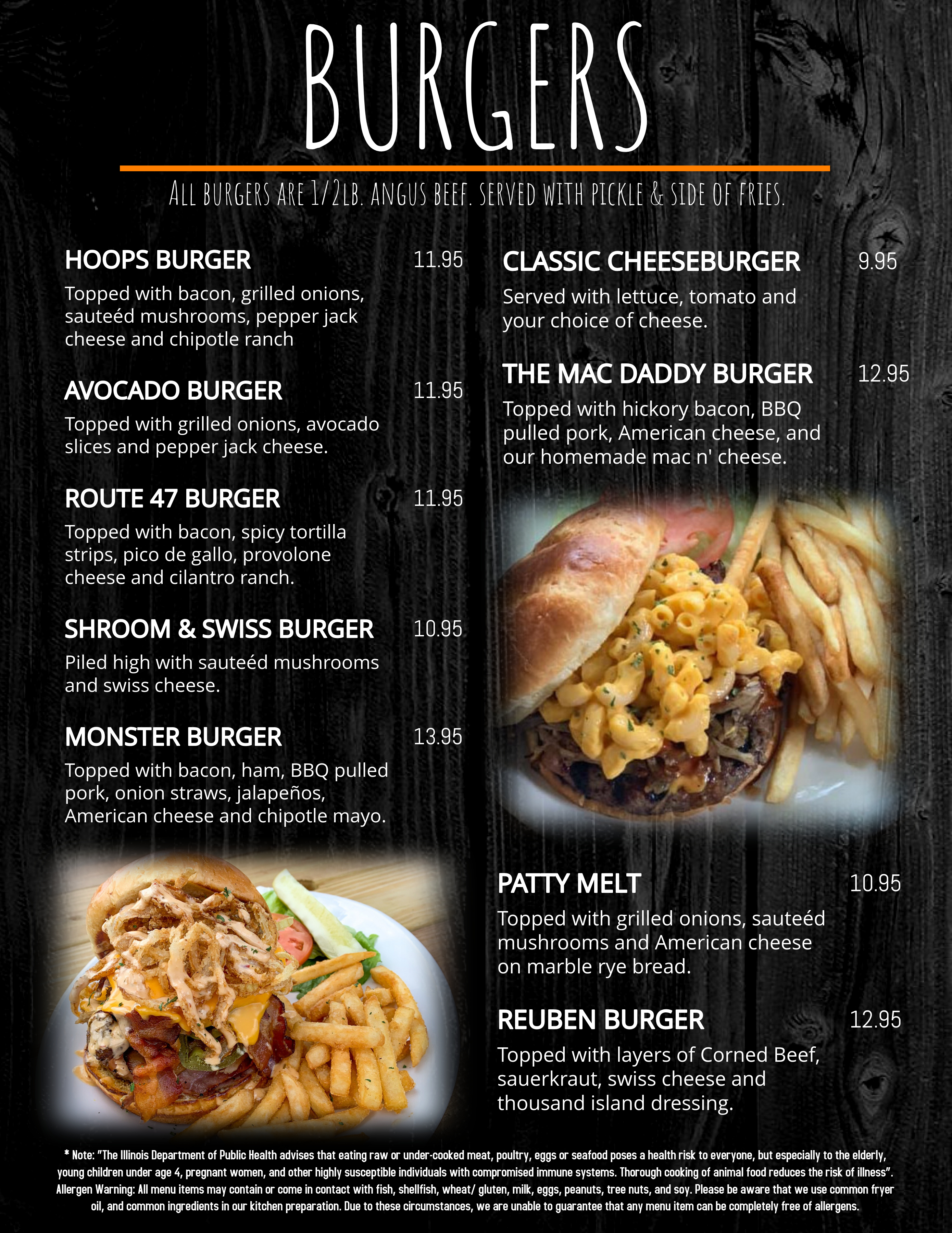 Hoops Sports Bar and Grill | Hoops Bar & Grill | Our menu