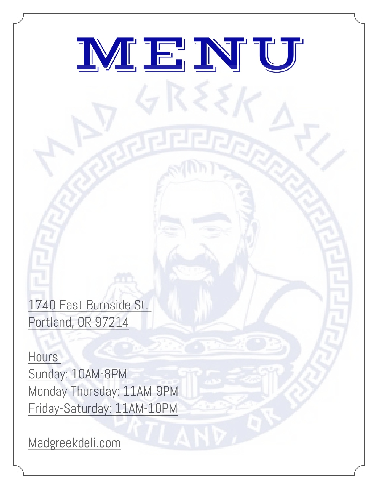 Mad Greek Deli - Menu