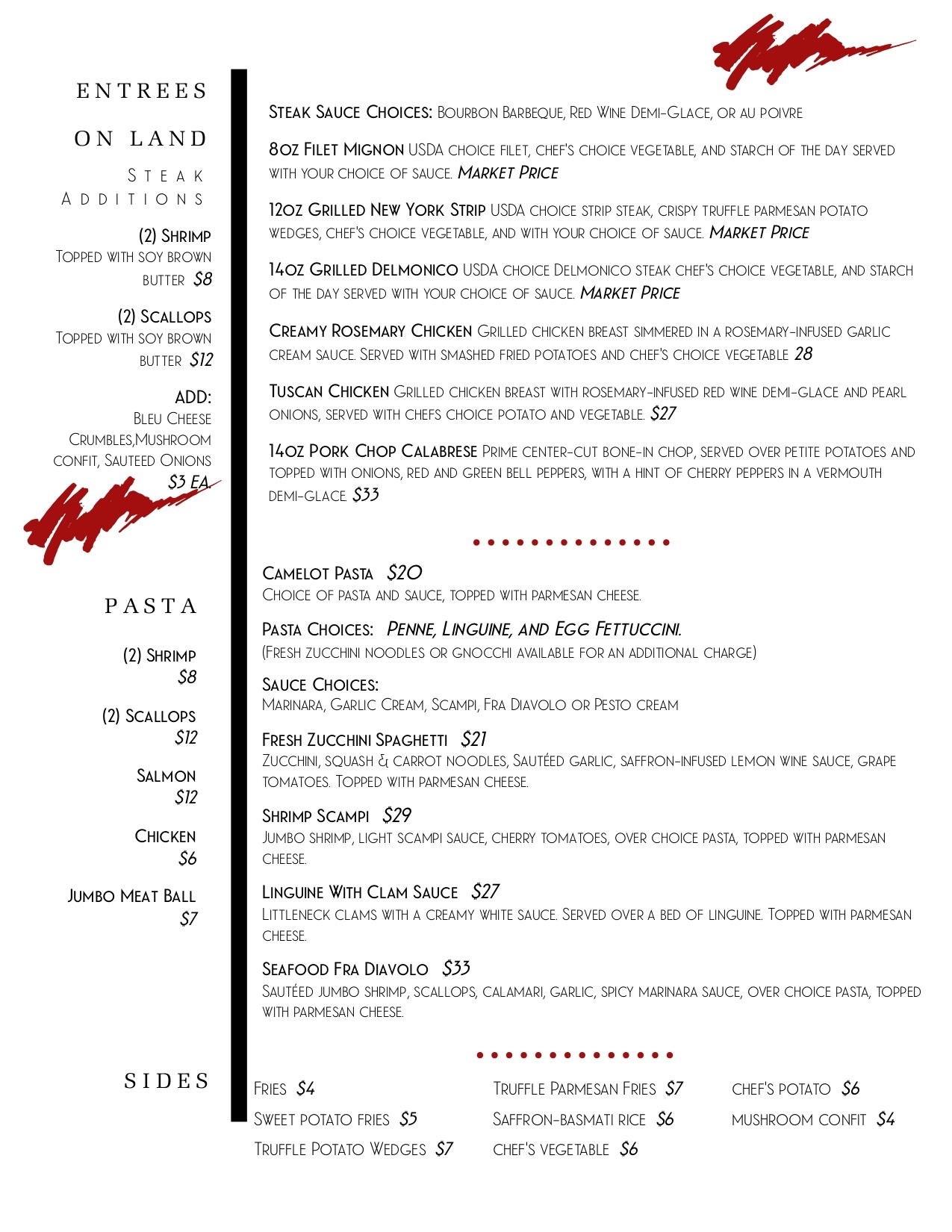 Menus | Camelot Restaurant and Inn