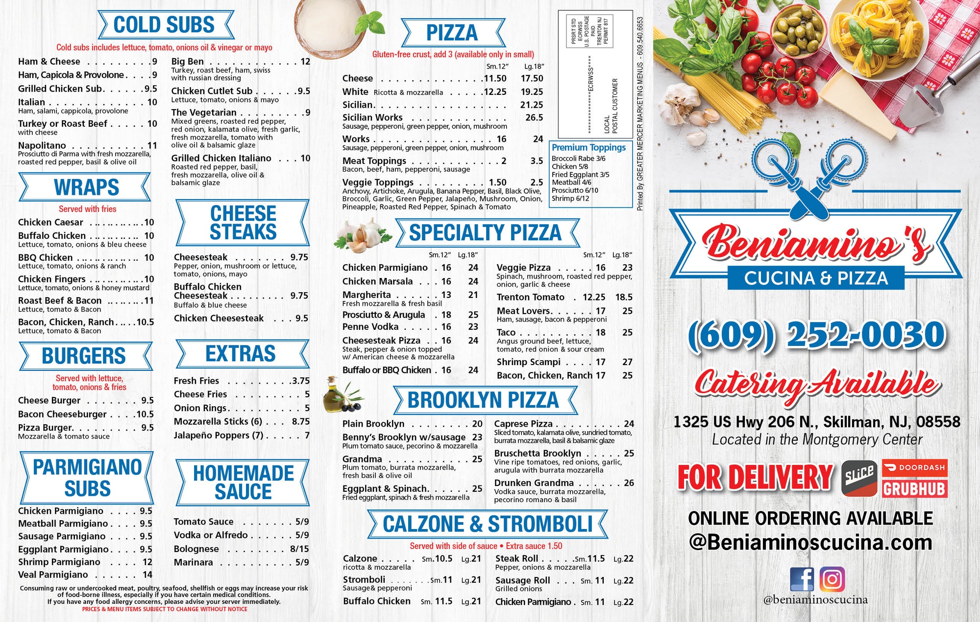 Our Menu | Beniamino's Cucina & Pizza