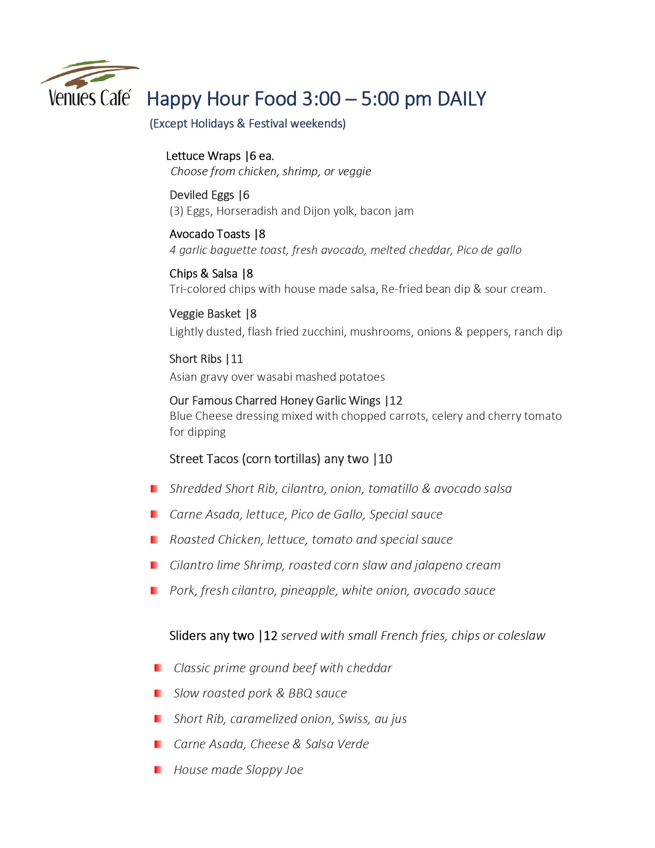 Happy Hours | Venues Cafe