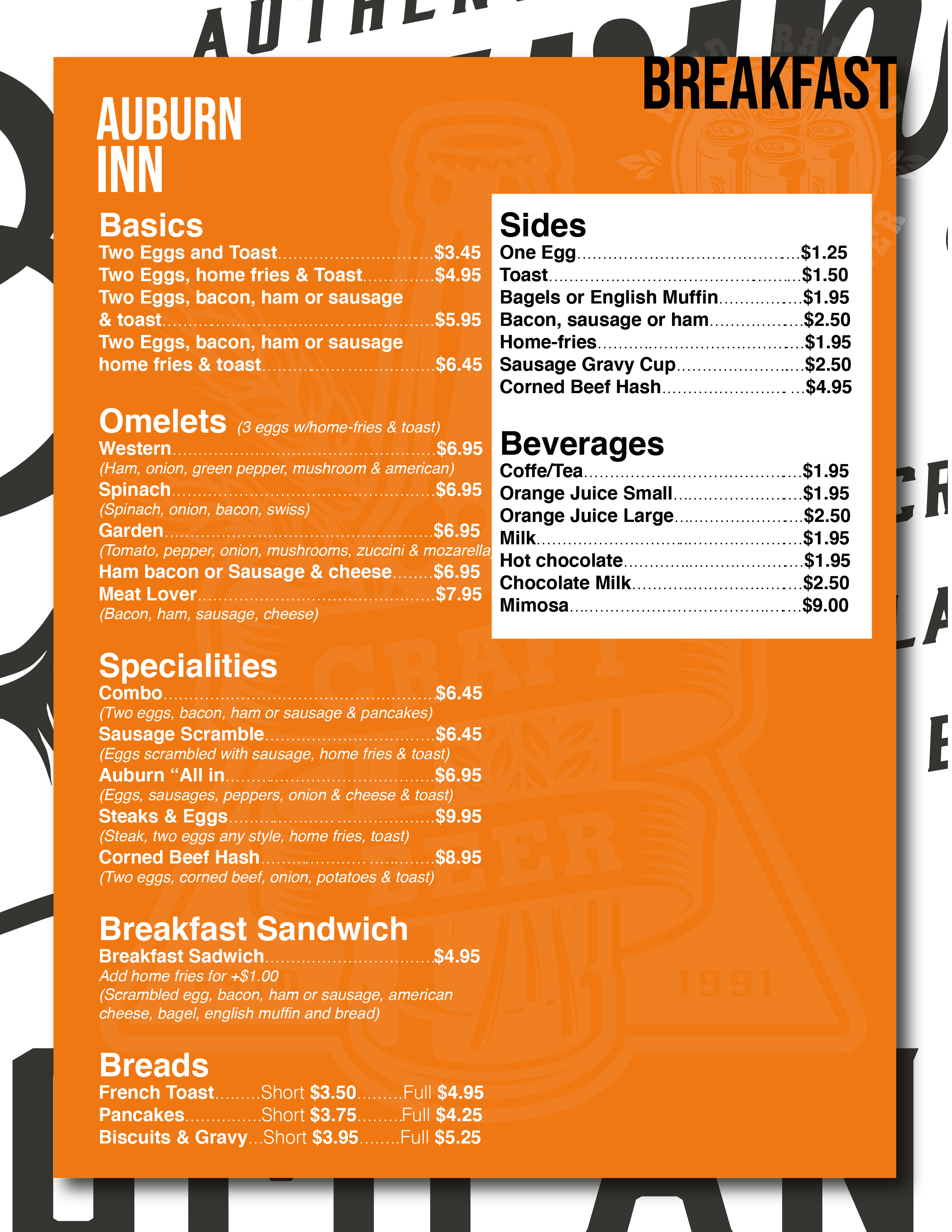 Auburn Inn | A local fun neighborhood tavern | Auburn Inn | Menu