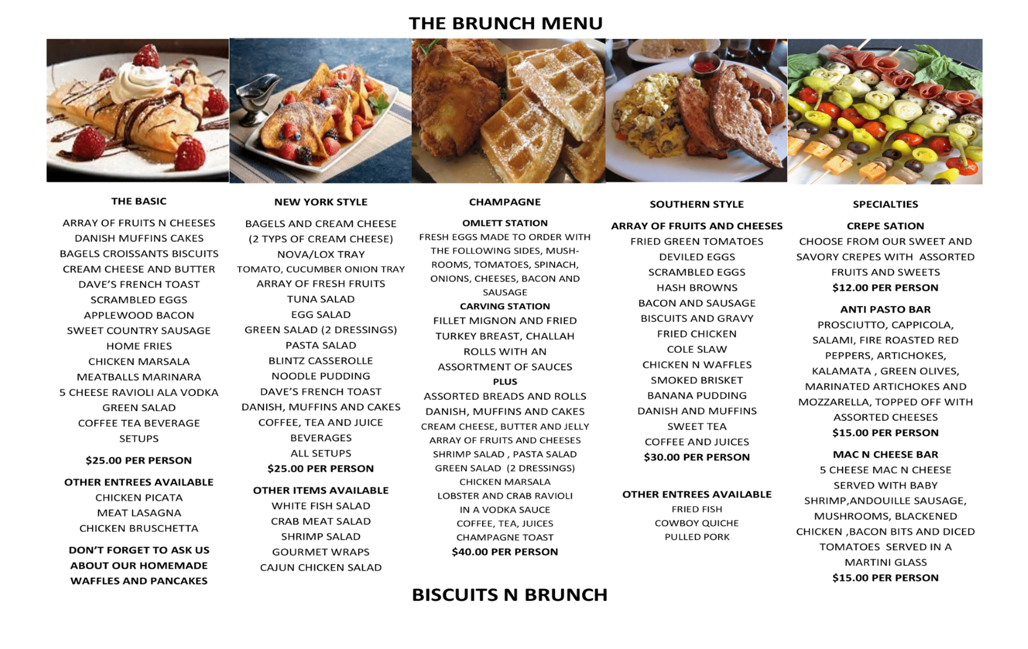 Biscuits N Brunch | Catering Service and Food Truck | Our Menu's