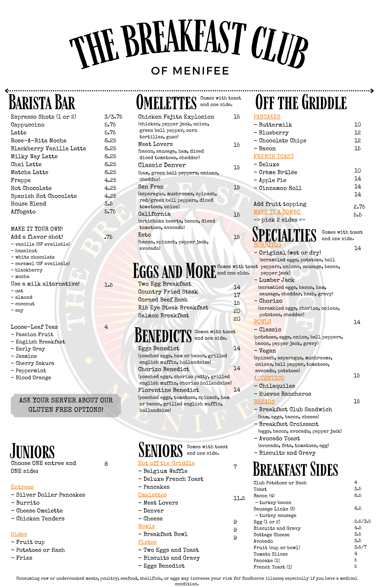 Menu | The Breakfast Club of Menifee