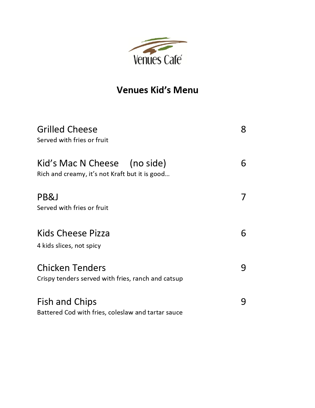 Venues Cafe | Menu